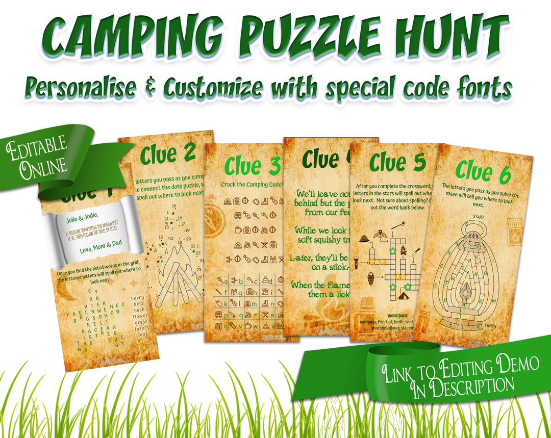 Camping Treasure Hunt Puzzle Clues - Campsite Activity you can customi ...
