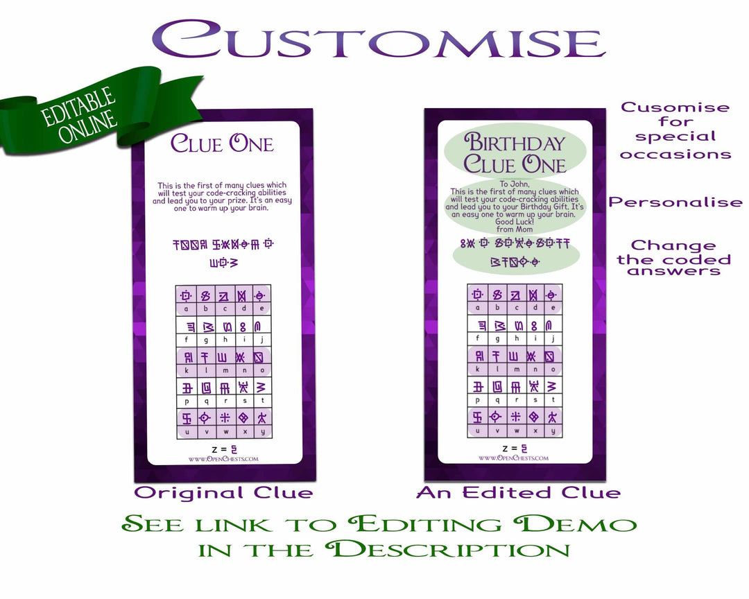 Challenging Purple Treasure Hunt Clues - Codes & Ciphers – Open Chests