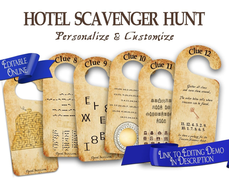 Hotel Treasure Hunt for Teens and Adults - Editable Puzzles – Open Chests