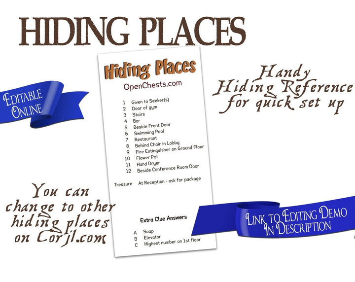 Hotel Treasure Hunt for Teens and Adults - Editable Puzzles – Open Chests