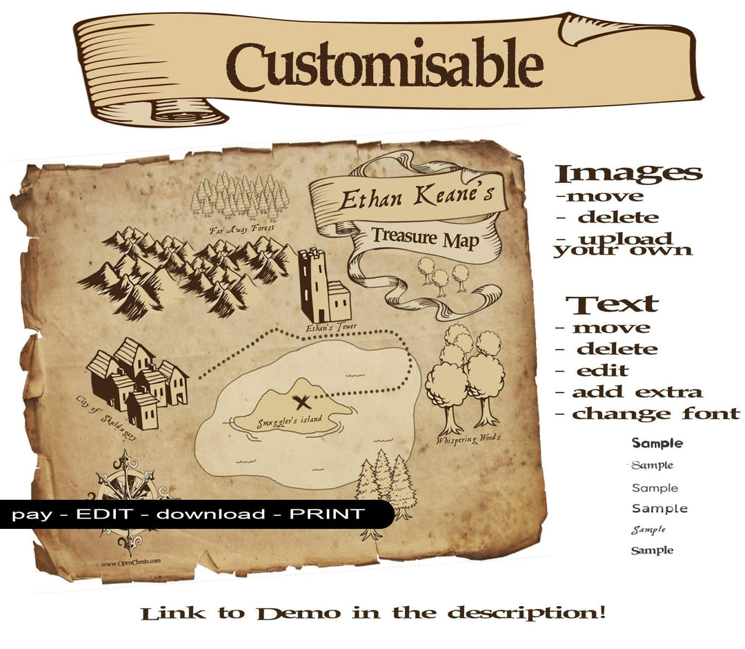 Old Treasure Map Printable - Customisable – Open Chests