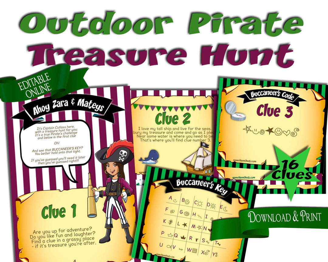 Outdoor Pirate Treasure Hunt for Kids | Editable Riddle Clues for ...